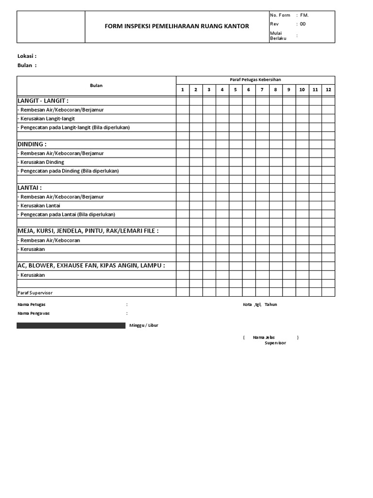 Form Inspeksi Pemeliharaan Ruang Kantor | PDF