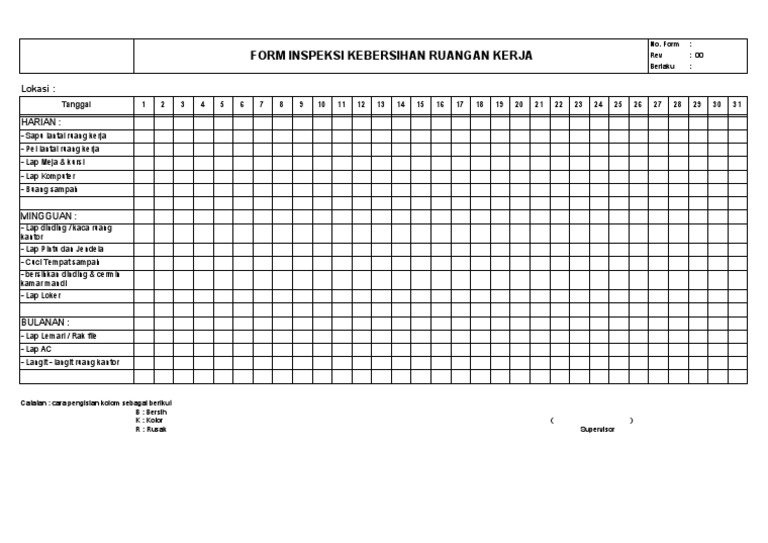 Form Inspeksi Kebersihan Ruangan Kerja | PDF