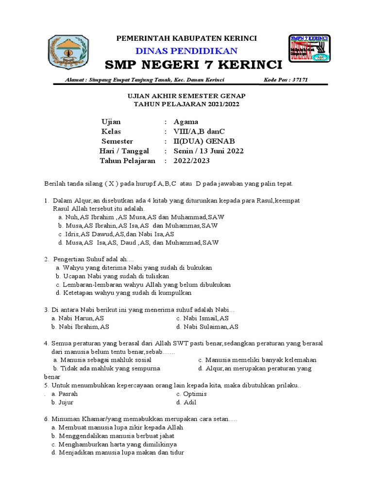 SOAL UJIAN SMTR 2 KLS 8Th2022 | PDF