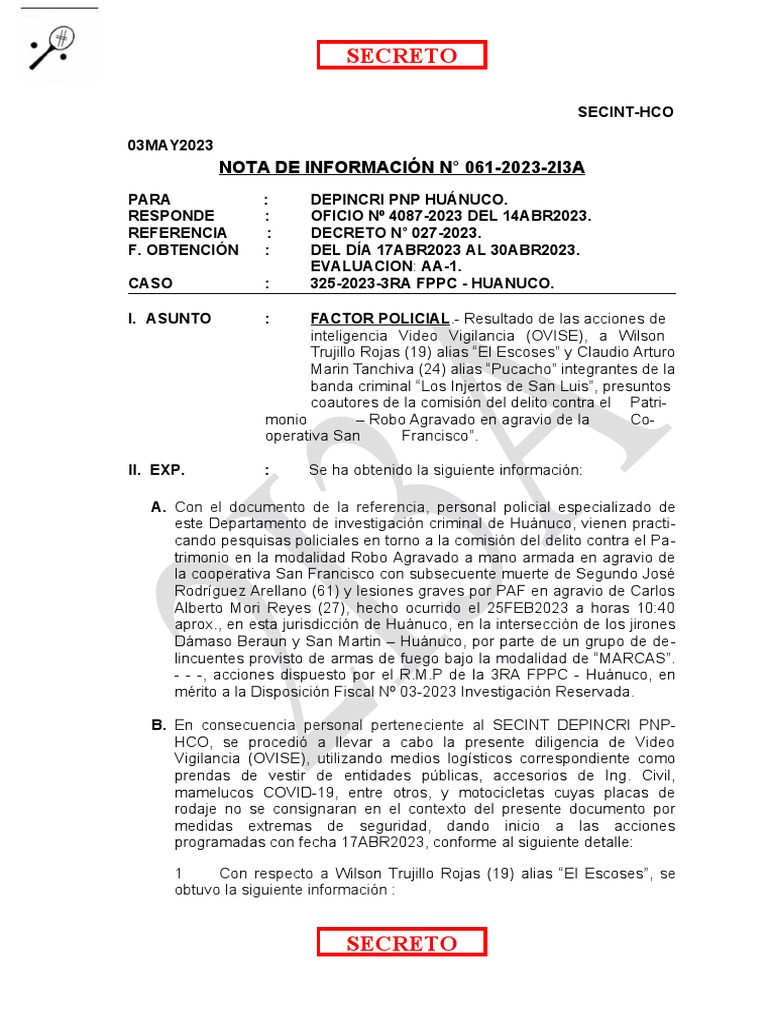 NOTA DE INFORMATIVA CASO CRIMINAL | PDF