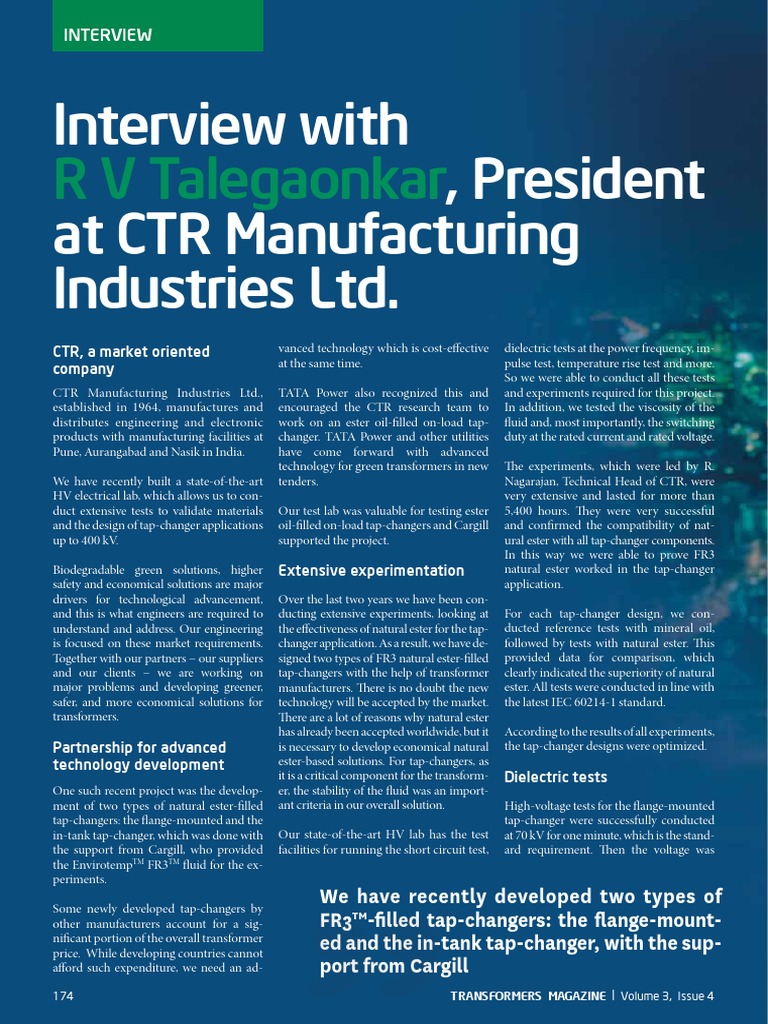 CTR Manufacturing Develops 2 Tap Changer Transformers With FR3 Fluid 1 | PDF | Transformer ...