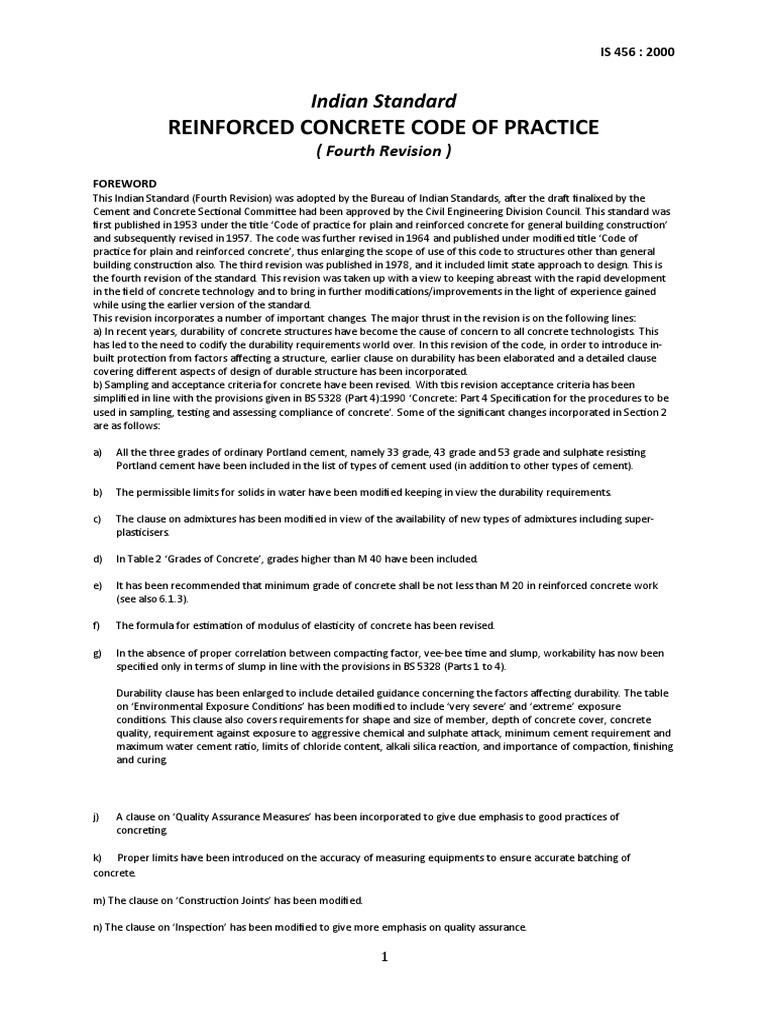 Indian Standard Is 456 2000 COMPILED | PDF | Cement | Concrete