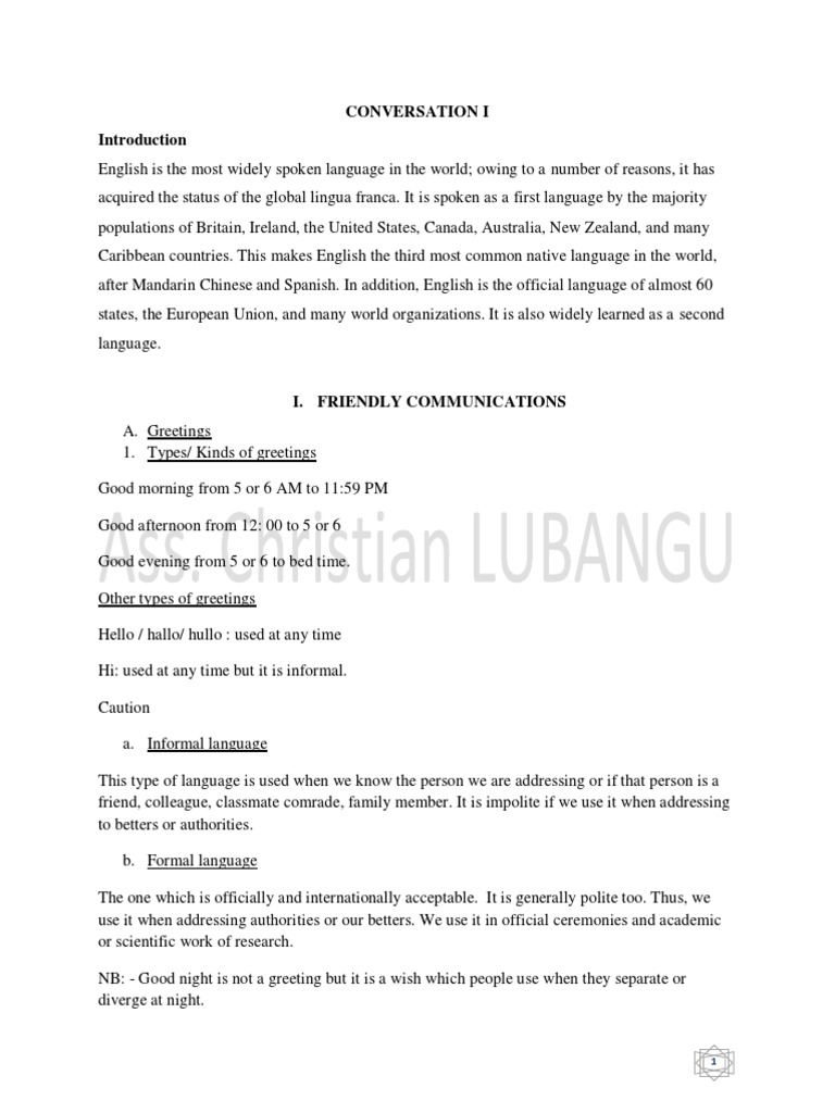 Conversation I | PDF | English Language | Cognition