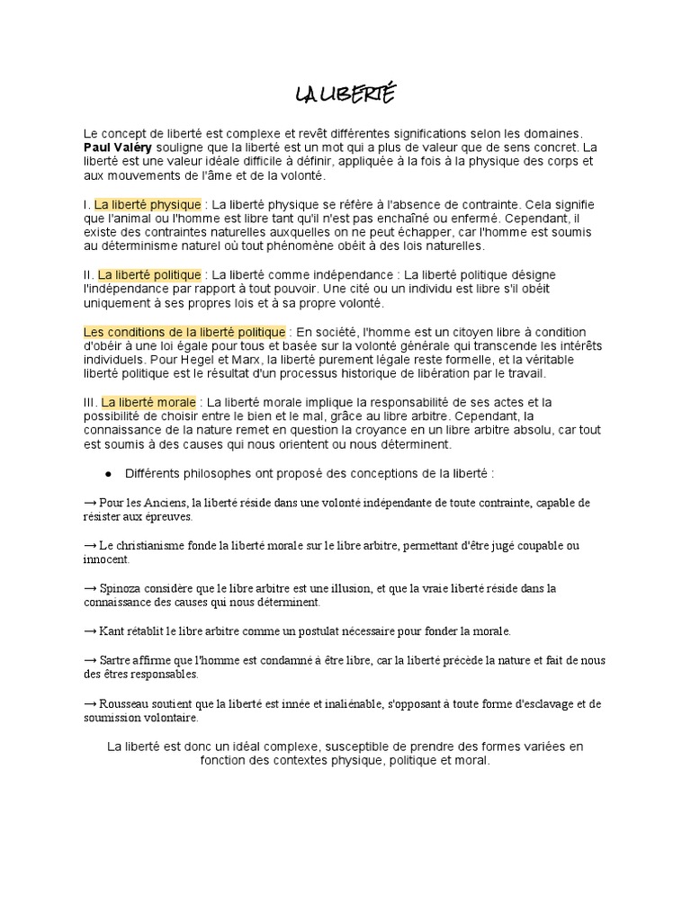 Définition et dimensions de la liberté | PDF | Liberté | Libre arbitre