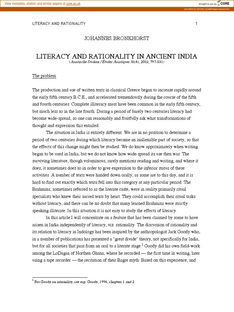 Literacy and Rationality in Ancient India: Johannes Bronkhorst | PDF ...