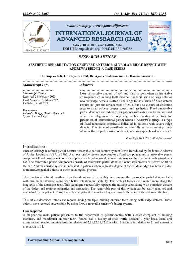 Aesthetic Rehabilitation of Severe Anterior Alveolar Ridge Defect With ...