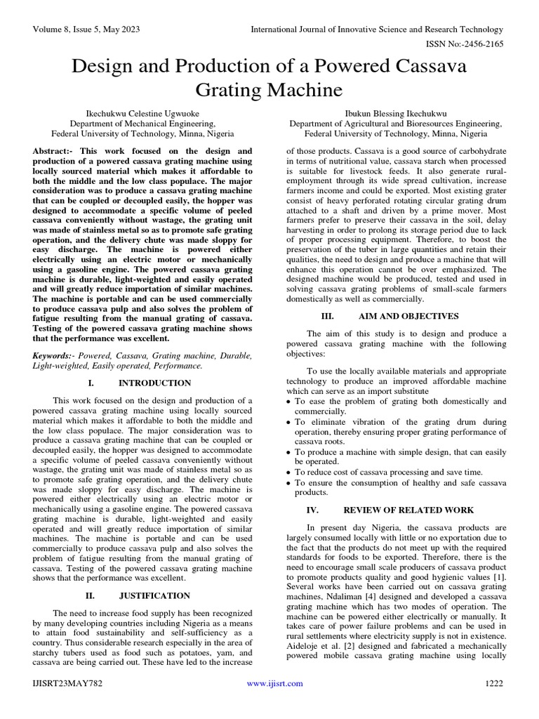 Design and Production of A Powered Cassava Grating Machine | PDF | Belt ...