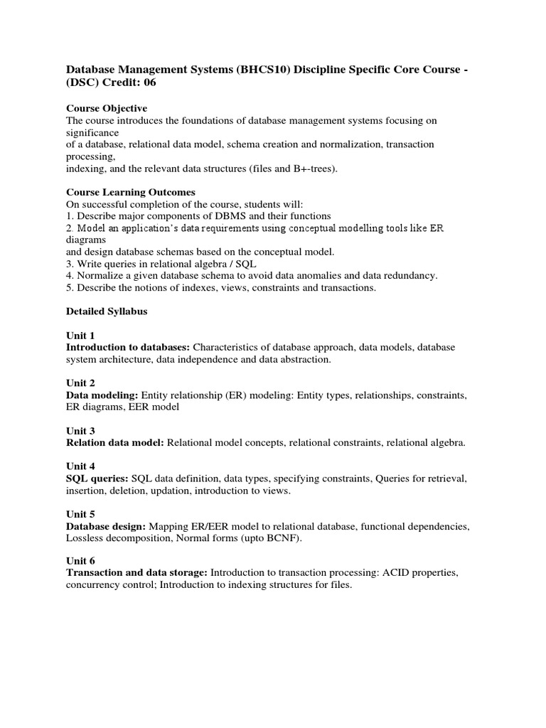 DBMS - Syllabus | PDF | Databases | Relational Model DBMS - Syllabus | PDF | Databases | Relational Model