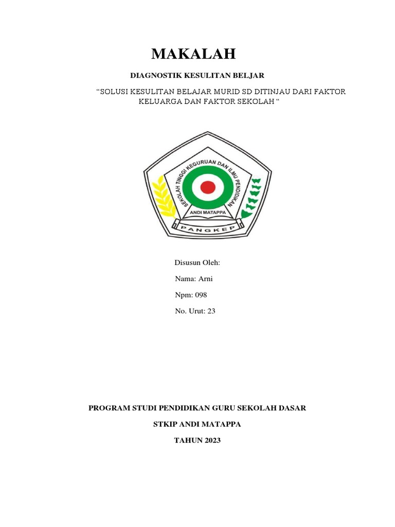 UTS Diagnostik Kesulitan Belajar (Arni) | PDF