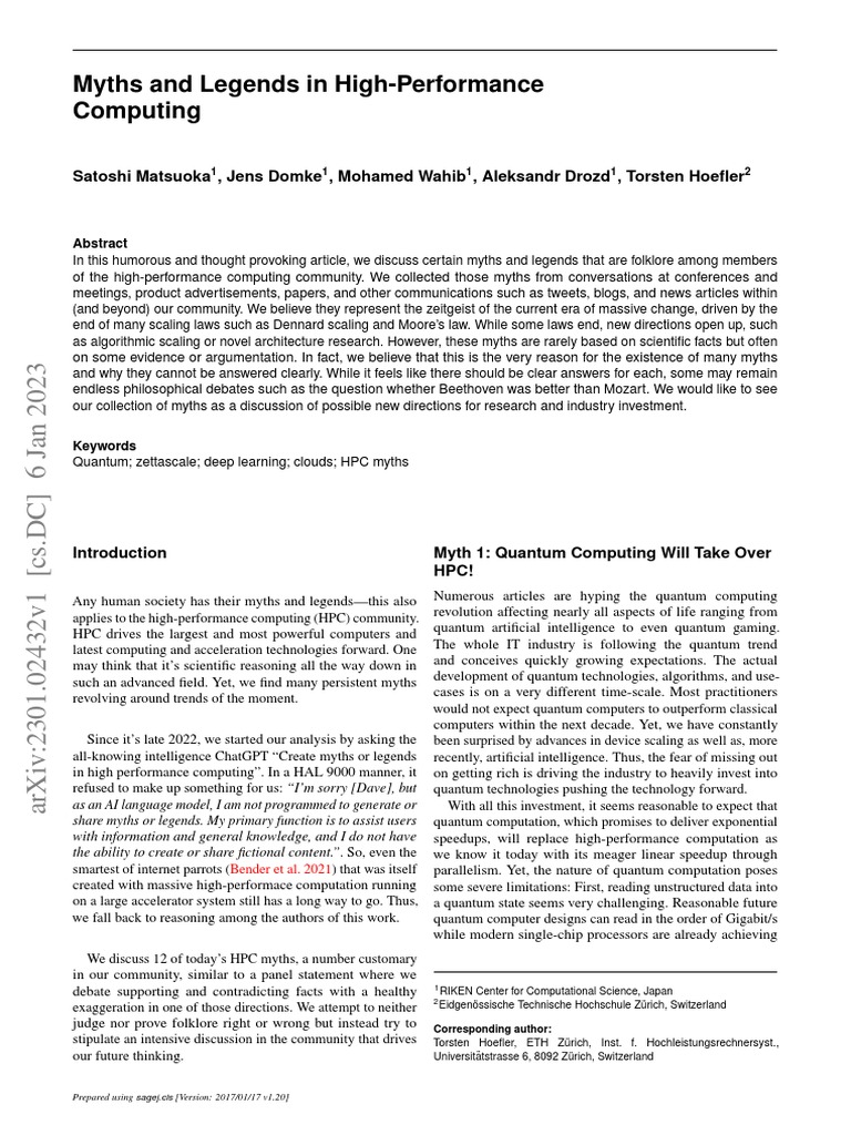 Myths and Legends in High-Performance Computing | PDF | Supercomputer | Parallel Computing