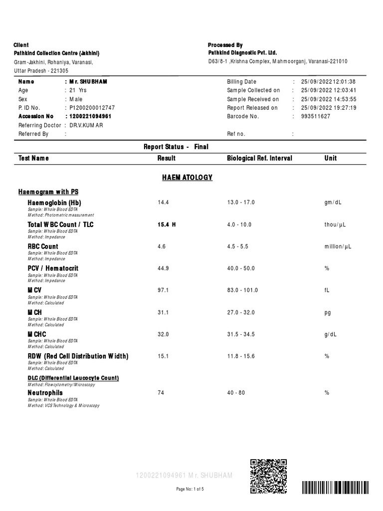 Typhoid Fever Blood Test Report | PDF | Infection | Microbiology