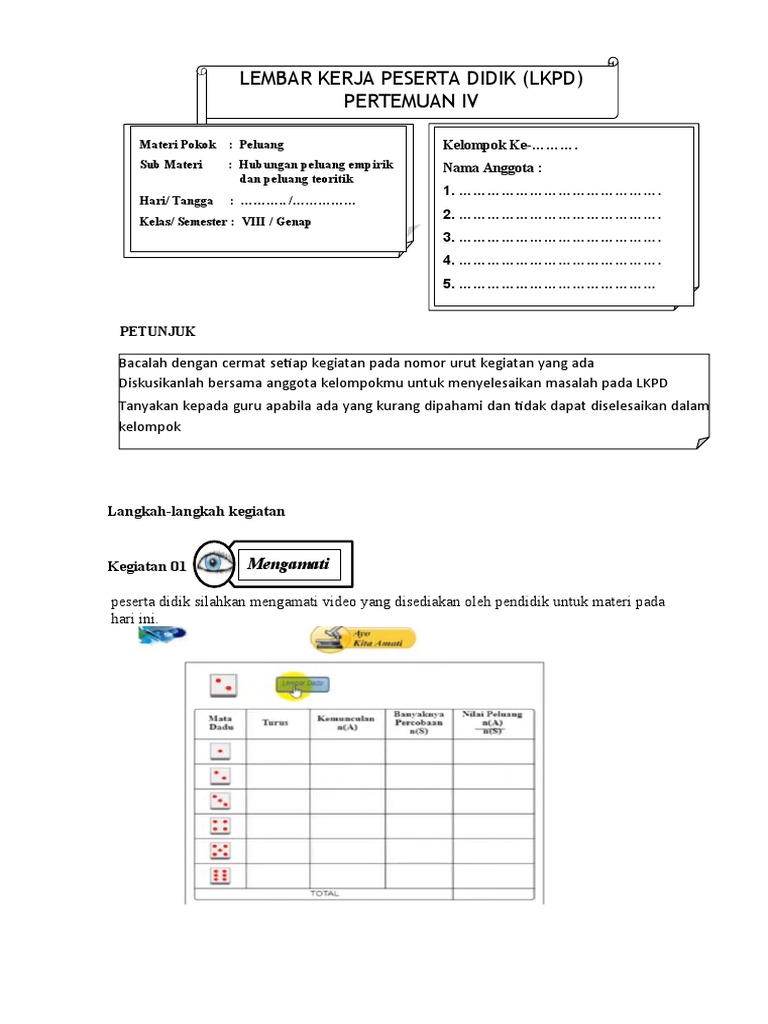 LKPD Peluang Empirik dan Teoretik Kelas VIII | PDF