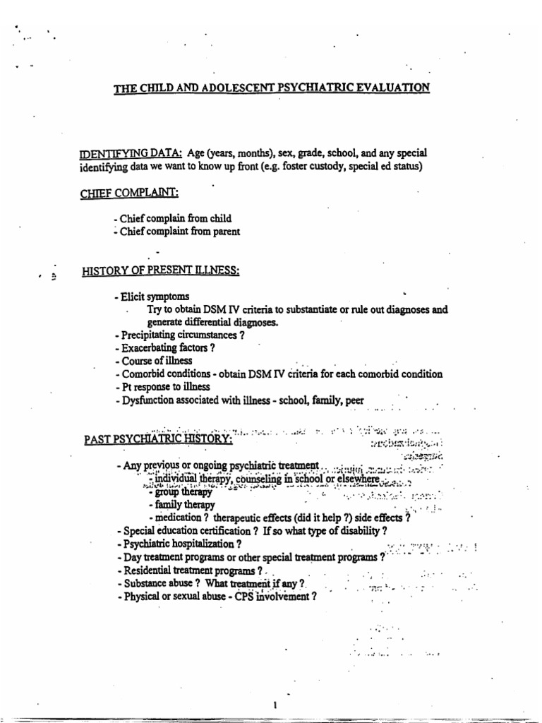 Child And Adolescent Psychiatric Evaluation Pdf
