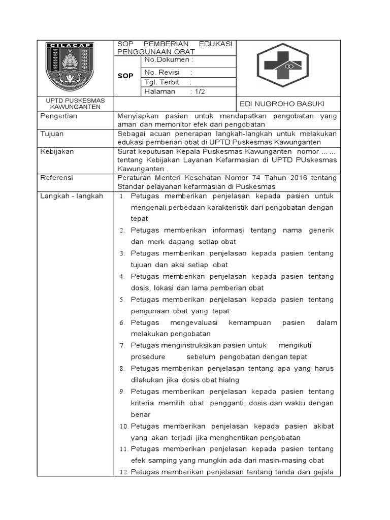 Sop Edukasi Penggunaan Obat | PDF