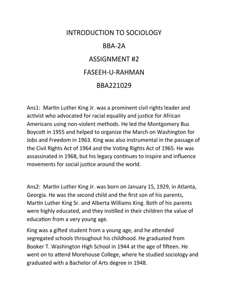 Sociology Assignment Faseeh | PDF | Martin Luther King Jr. | Coretta ...
