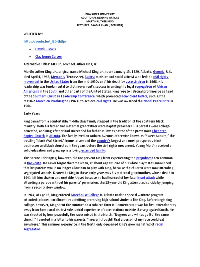 Martin Luther King (A Case Study) | PDF | Martin Luther King Jr ...