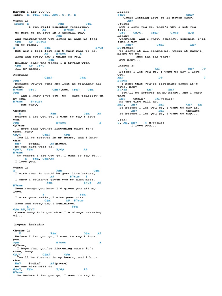 Before I Let You Go | Descargar gratis PDF | Refrain | Vocal Music
