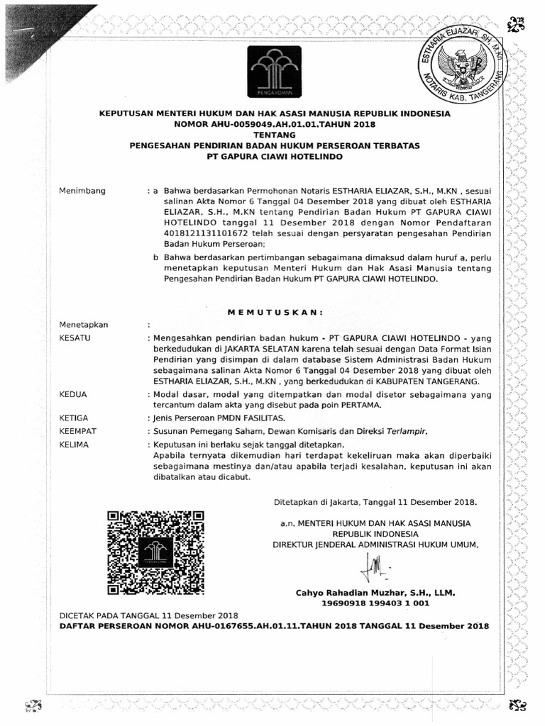 SK Menkeh Akta No 6 PT GCH | PDF