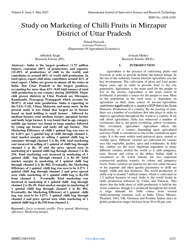 Study On Marketing of Chilli Fruits in Mirzapur District of Uttar ...