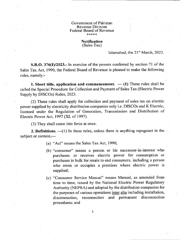 SRO 376 (I) 2023 - Special Procedure For Collection | PDF | Taxes | Sales Tax