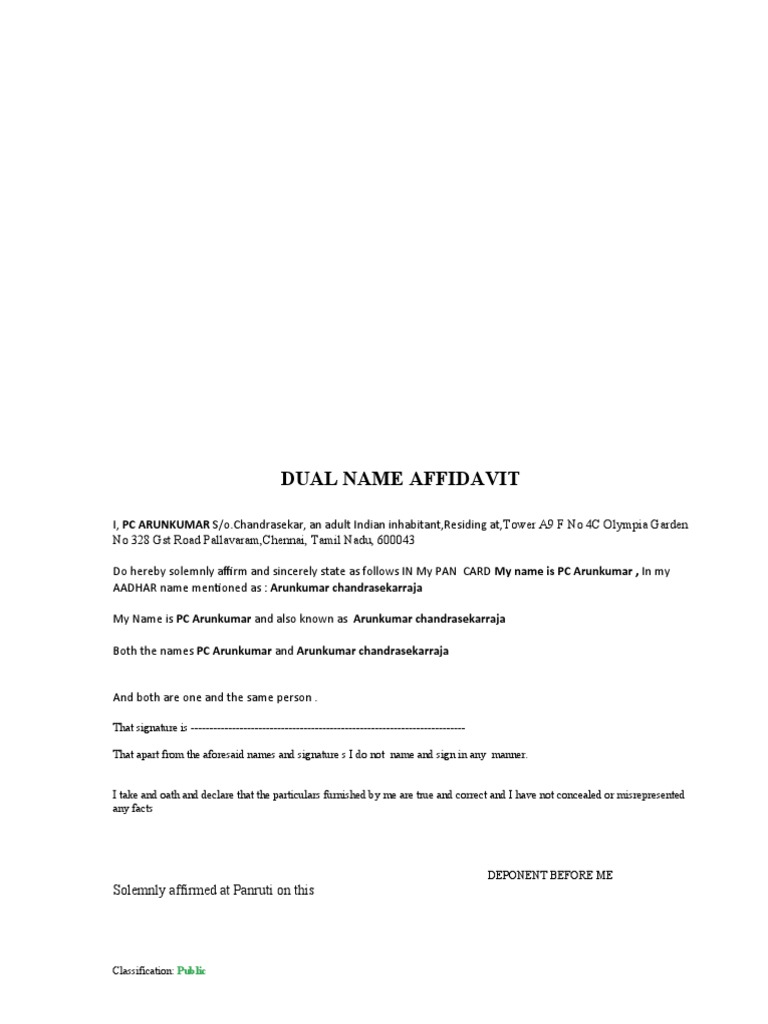 DUAL NAME AFFIDAVIT-Arunkumar | PDF