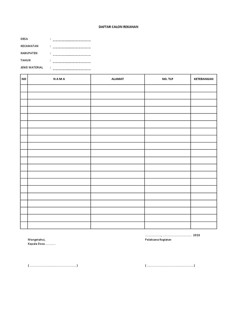 Form Daftar Calon Rekanan | PDF