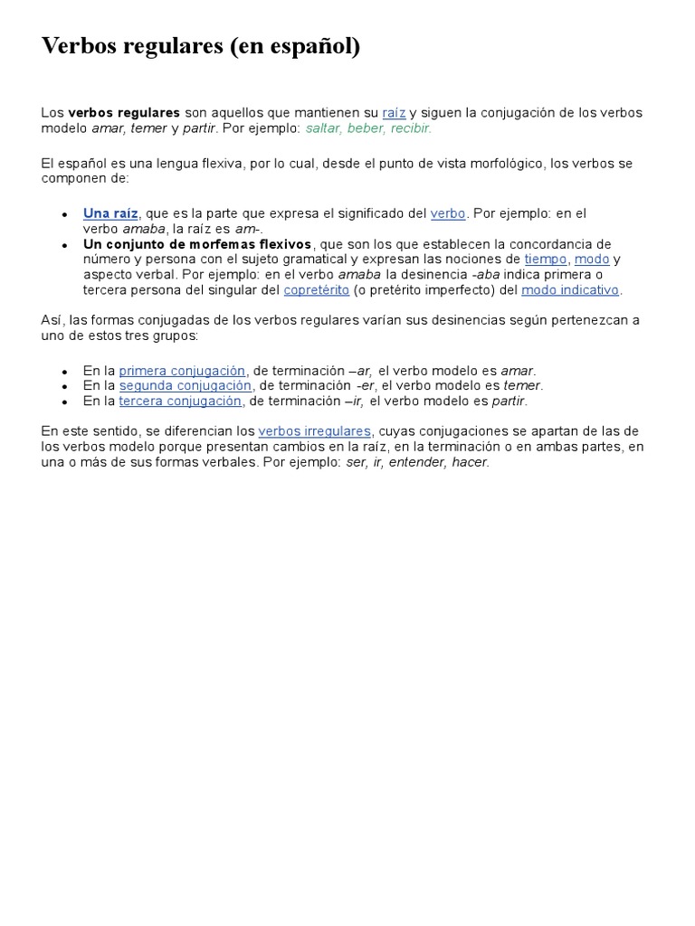 Ejemplos de verbos regulares en español | PDF | Verbo | Conjugación ...