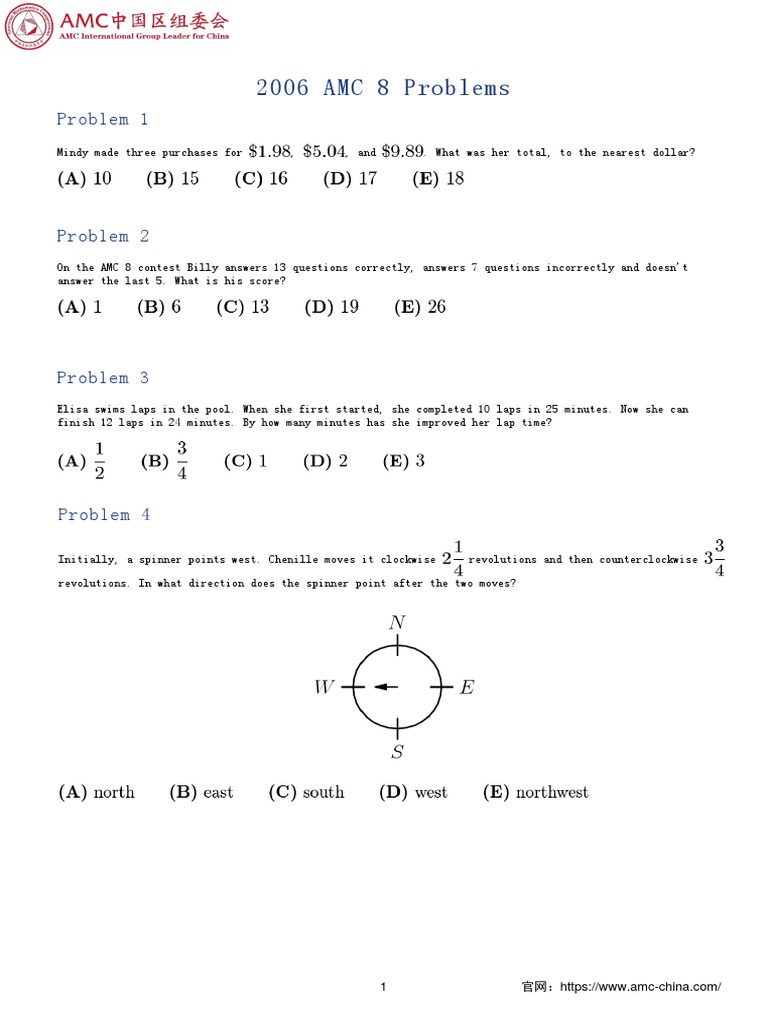 AMC 8 2006 Problem Set | PDF | Area | Triangle
