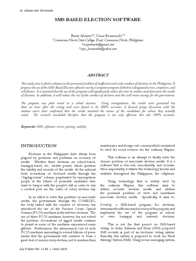 Sms Based Election Software: Camarines Norte State College, Daet ...