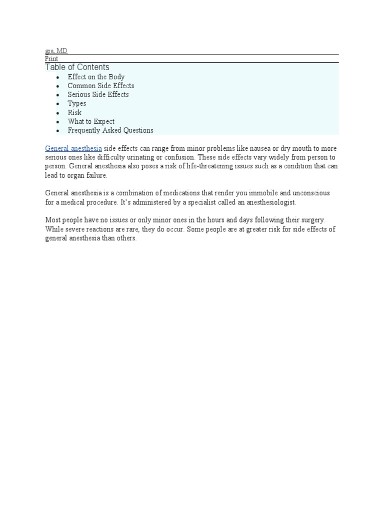 Anesthesia Side Effects | PDF | Anesthesia | Surgery