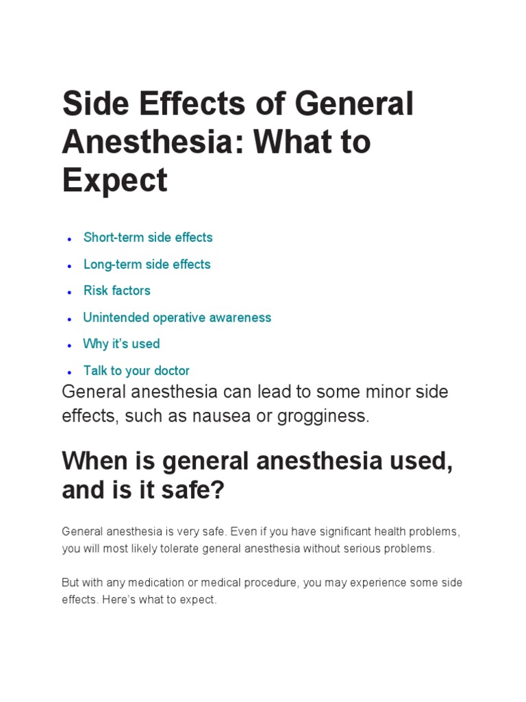 Side Effects of General Anesthesia | PDF | Anesthesia | Surgery