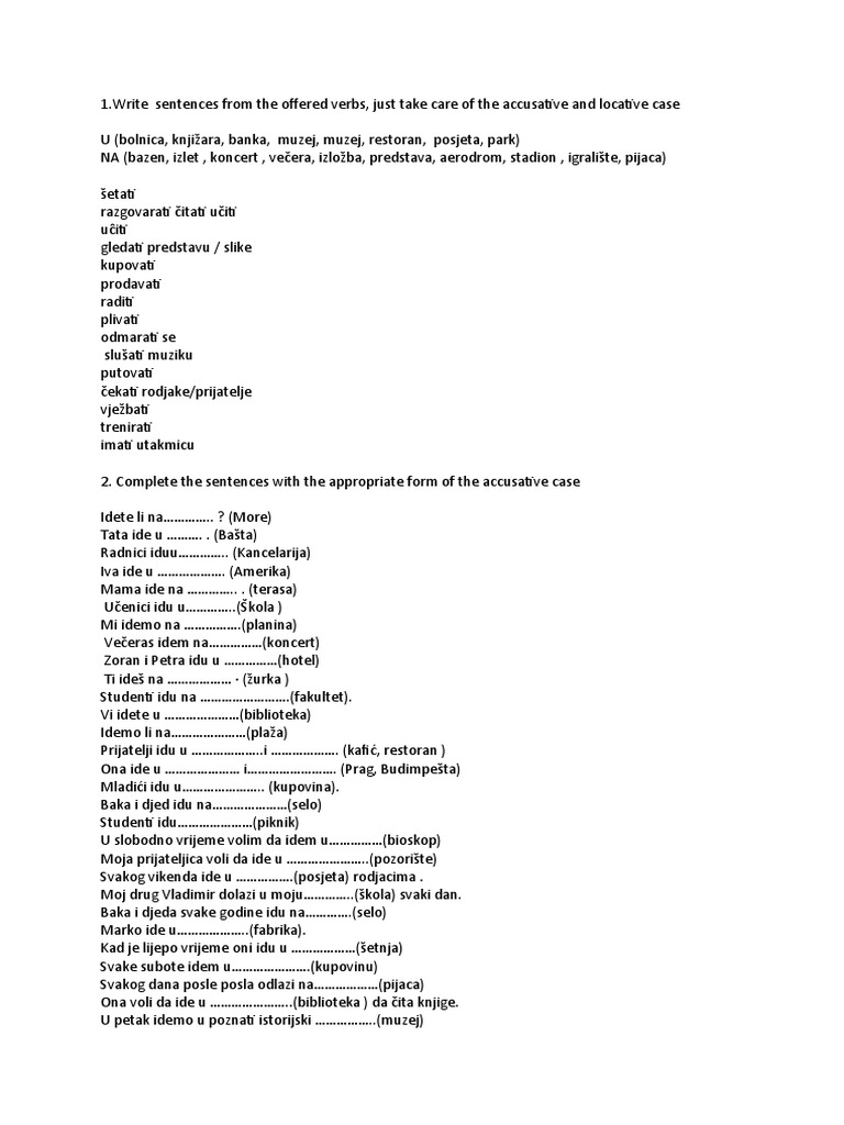 Accusative Case (Exercises) Singular Form | PDF