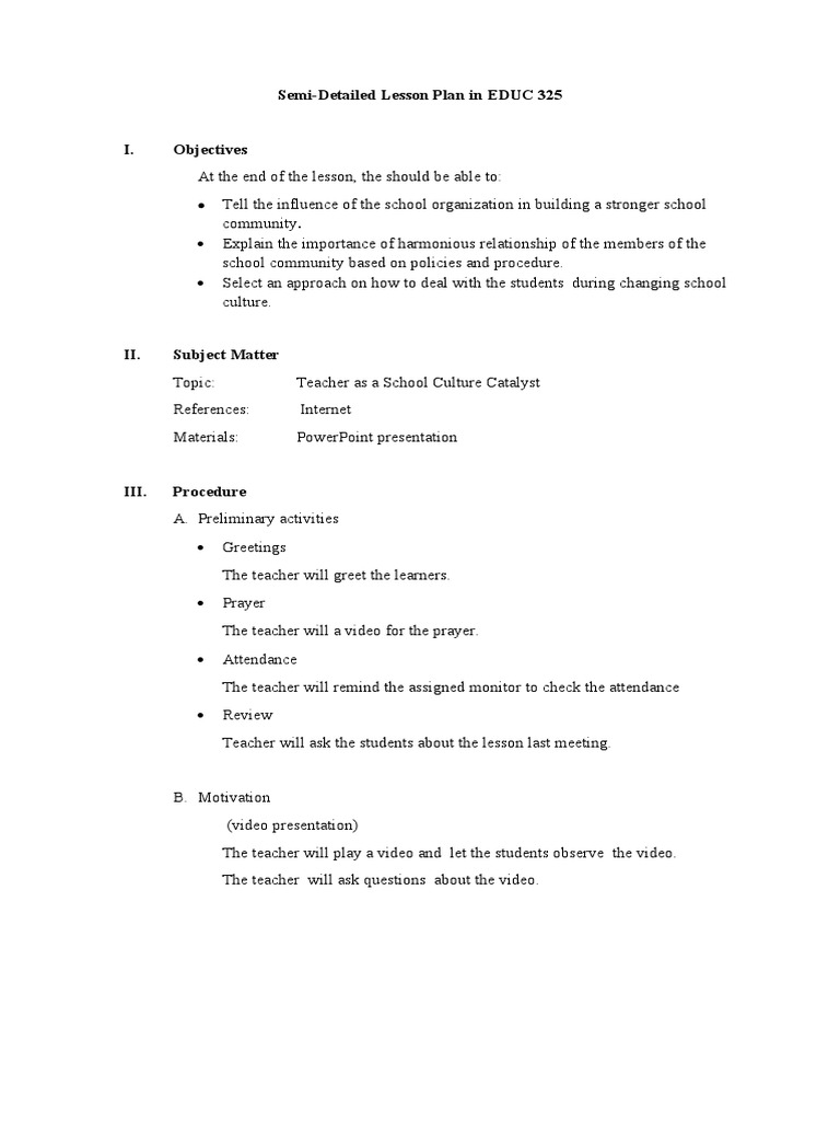 Lesson Plan in Educ 325 | PDF | Organizational Structure | Teachers