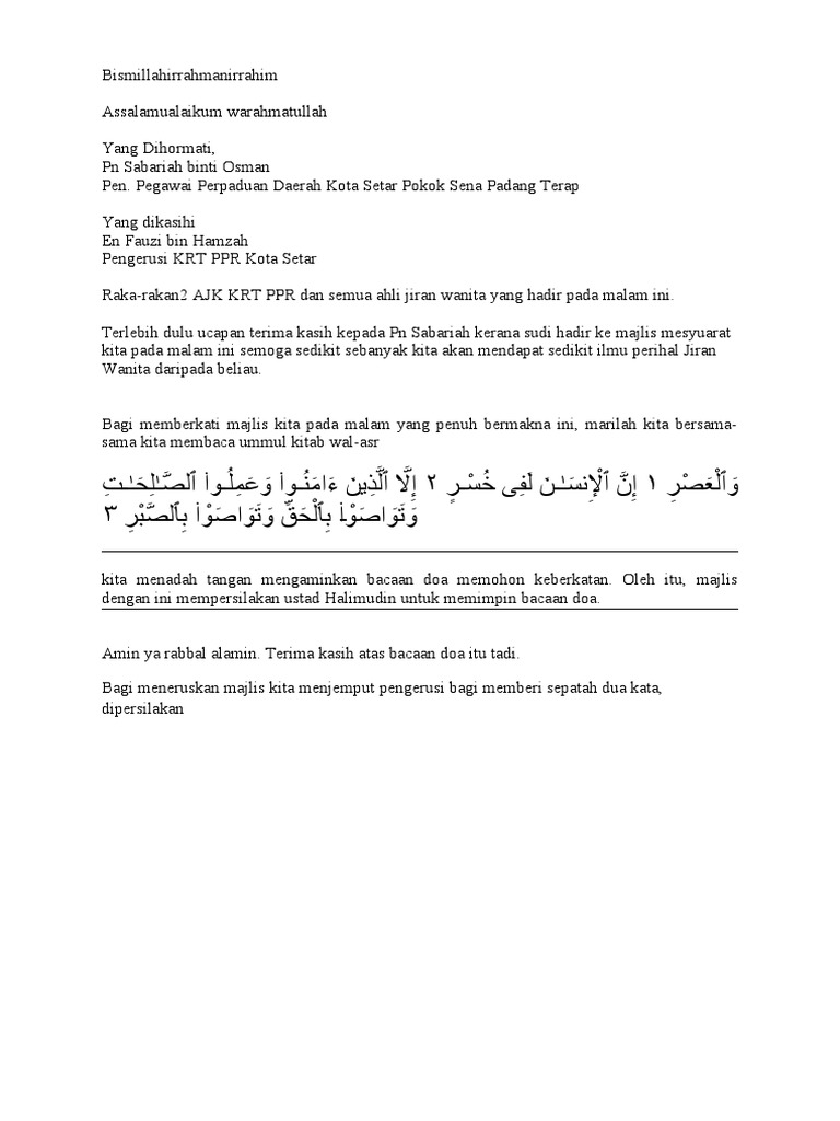 Ucapan Pembuka Majlis | PDF