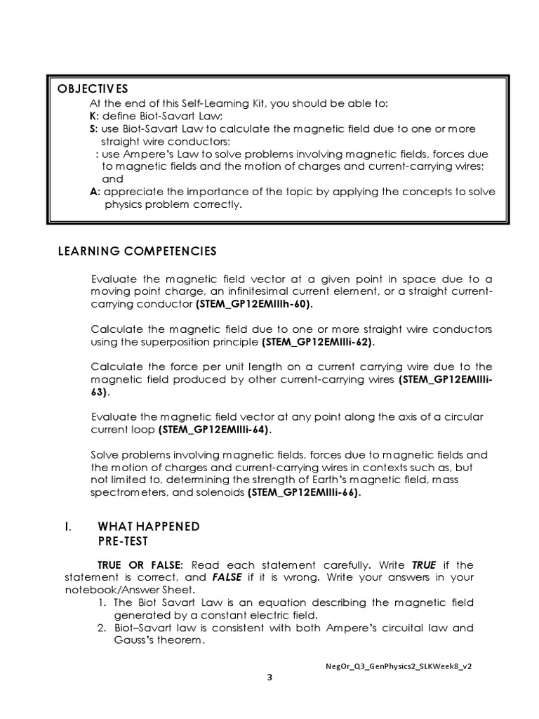 GENERAL PHYSICS 2 Q3 Biot Savart Law and Amperes Law | PDF | Magnetic Field | Physical Quantities