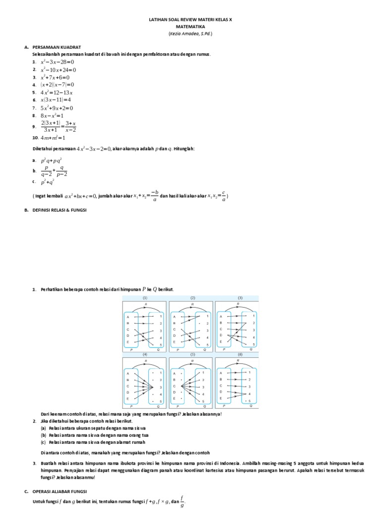 Latihan Soal Review Materi Kelas X - Sem 1 | PDF