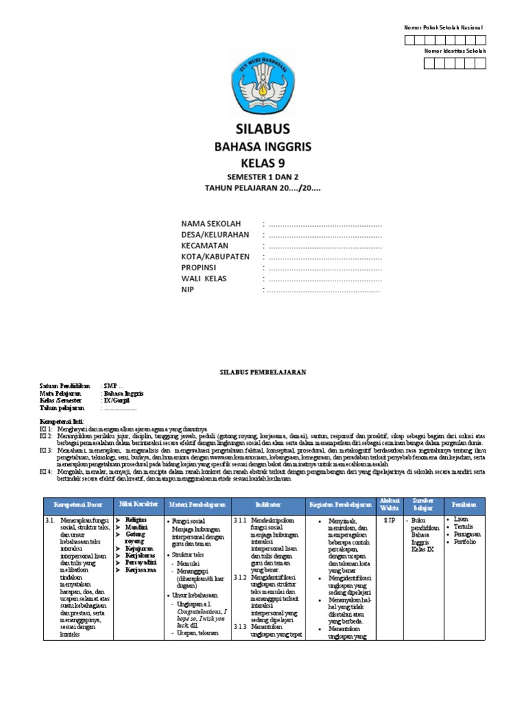 Format Silabus Bahasa Inggris | PDF