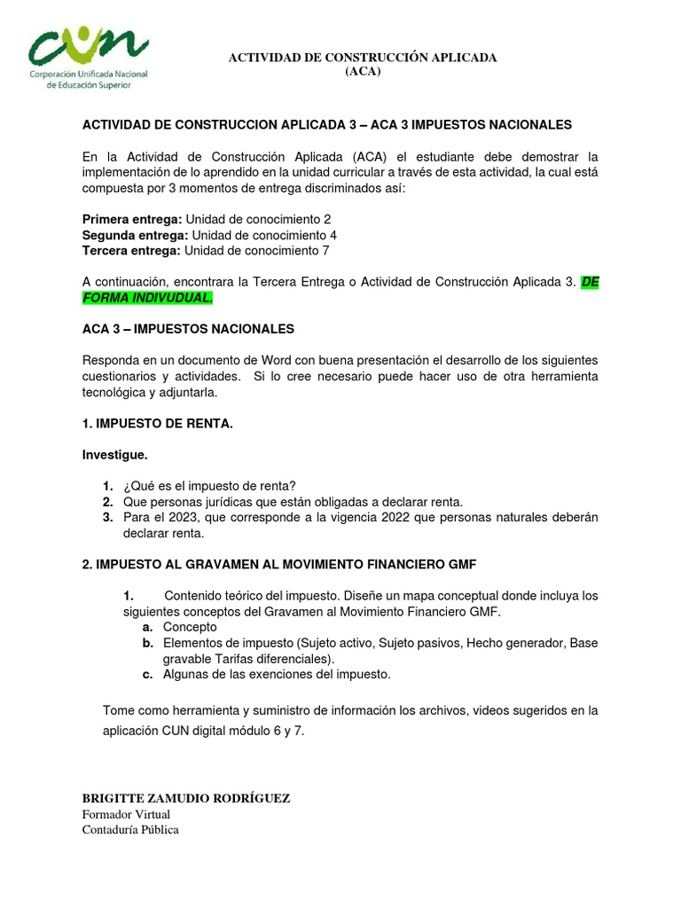 ACA 3 IMPUESTOS NACIONALES | PDF