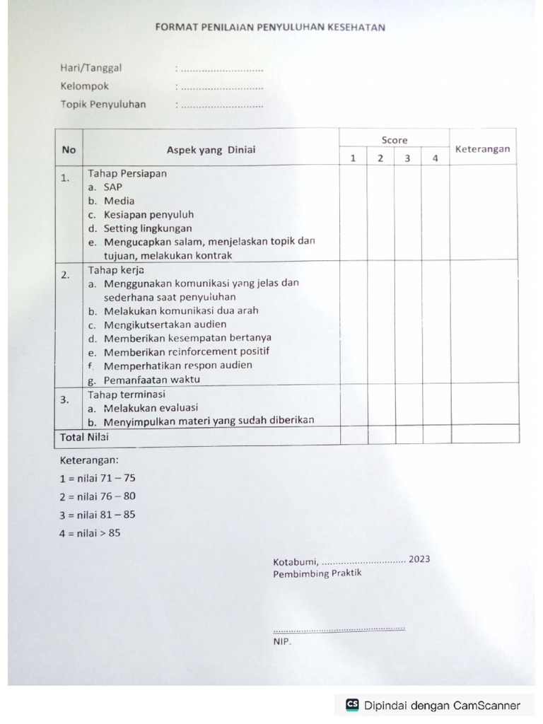 Format Penilaian Penkes | PDF
