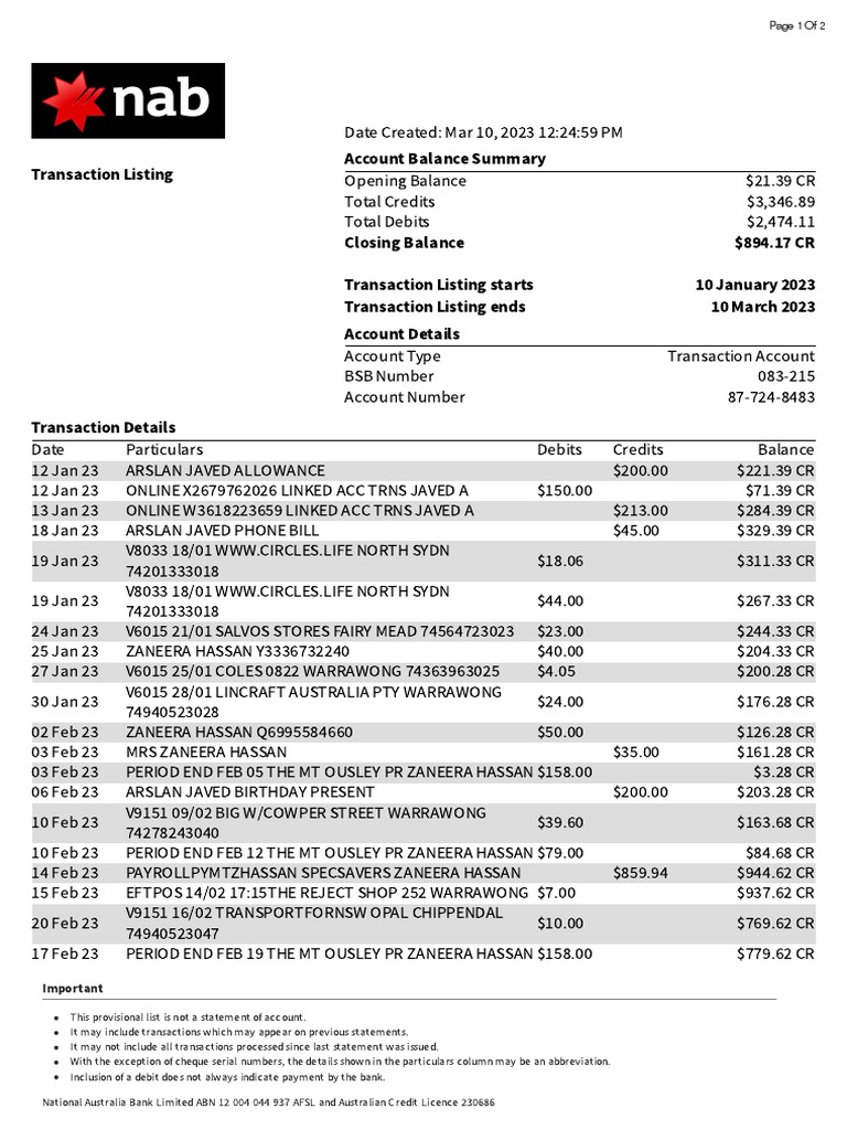 Interim Statement 10-Mar-2023 12-25-49 | PDF | Debits And Credits ...