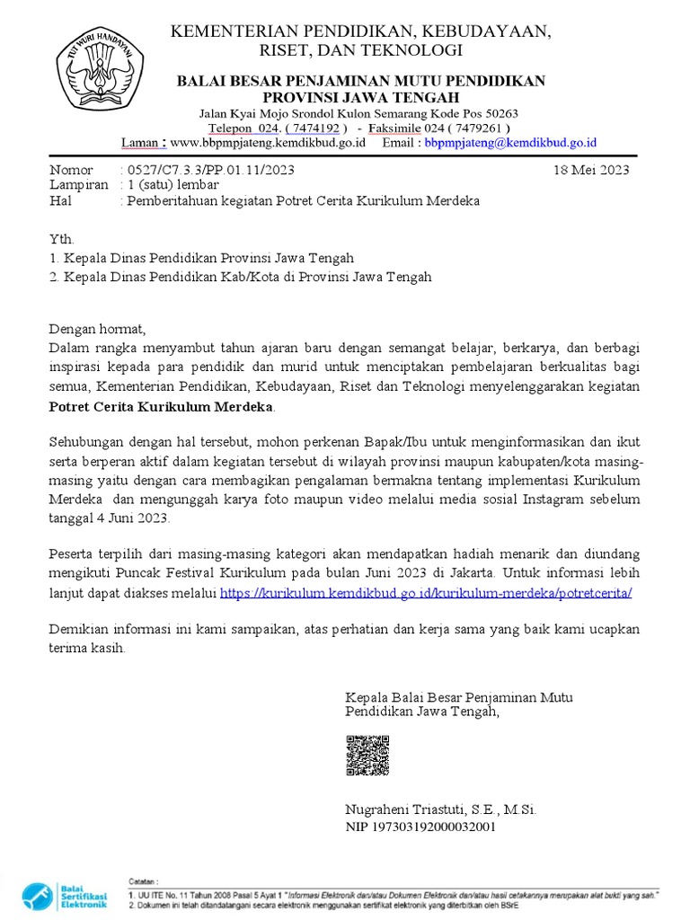 0527 - Surat Potret Cerita Kurikulum Merdeka | PDF