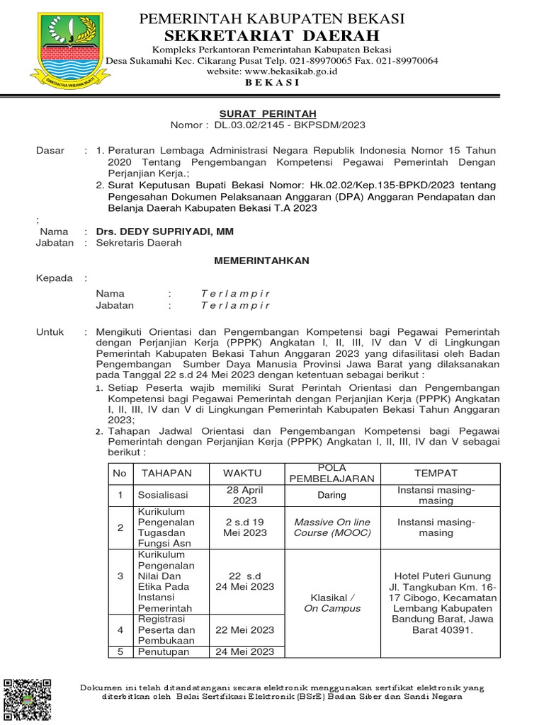 Surat Perintah Mengikuti Orientasi Pppk Angkatan I V Ta 2023 Pdf