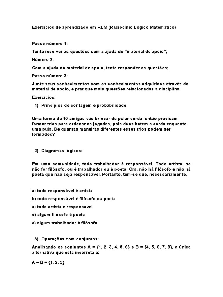 Exercícios de Aprendizado em RLM | PDF