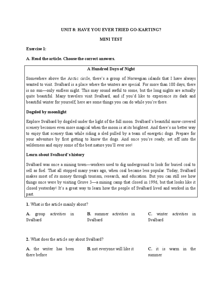 Unit 8 - Mini Test | PDF