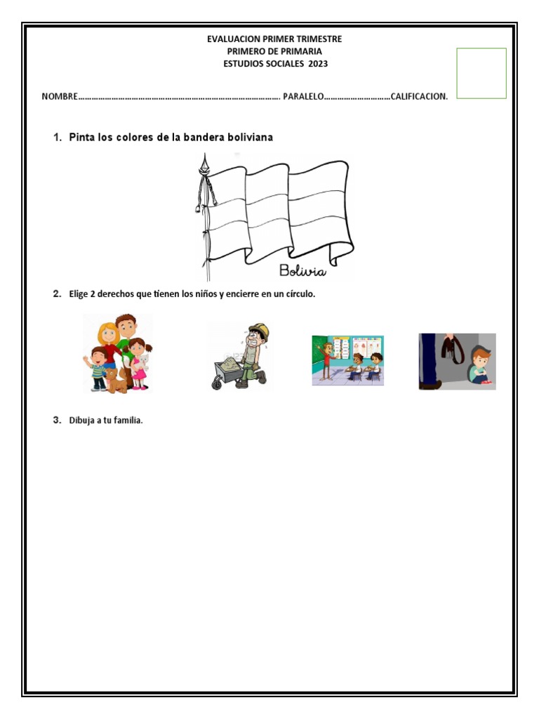 Evaluacion Primer Trimestre. Primero de Primaria | PDF