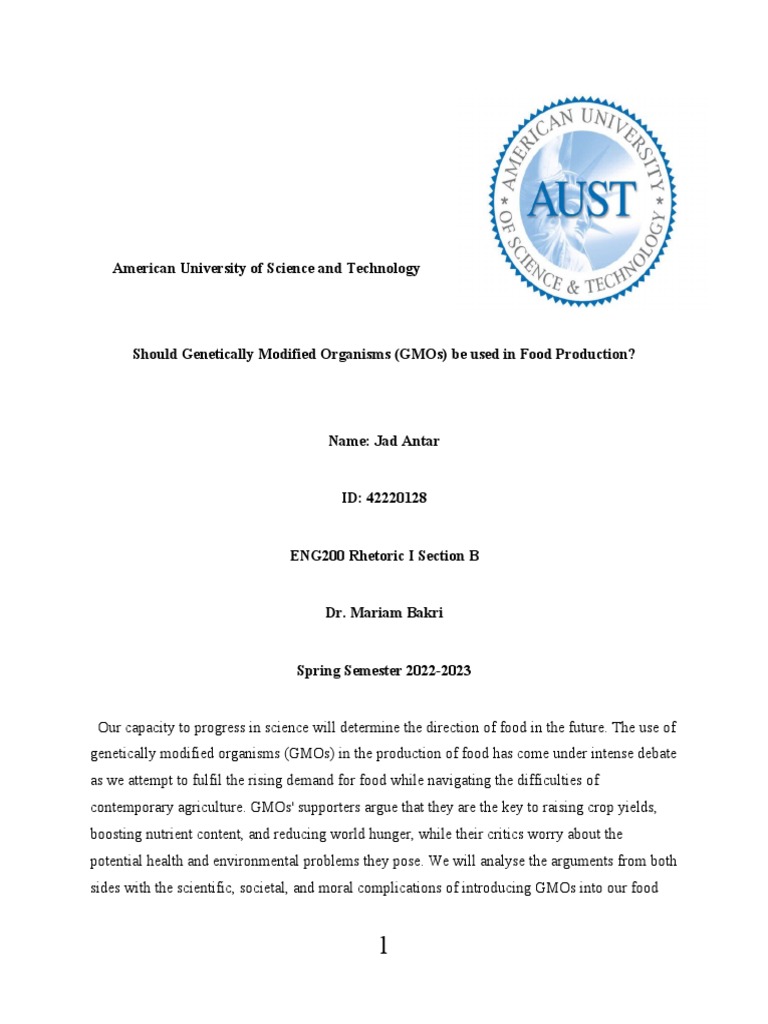Argumentative Essay Research Paper | PDF | Genetically Modified ...