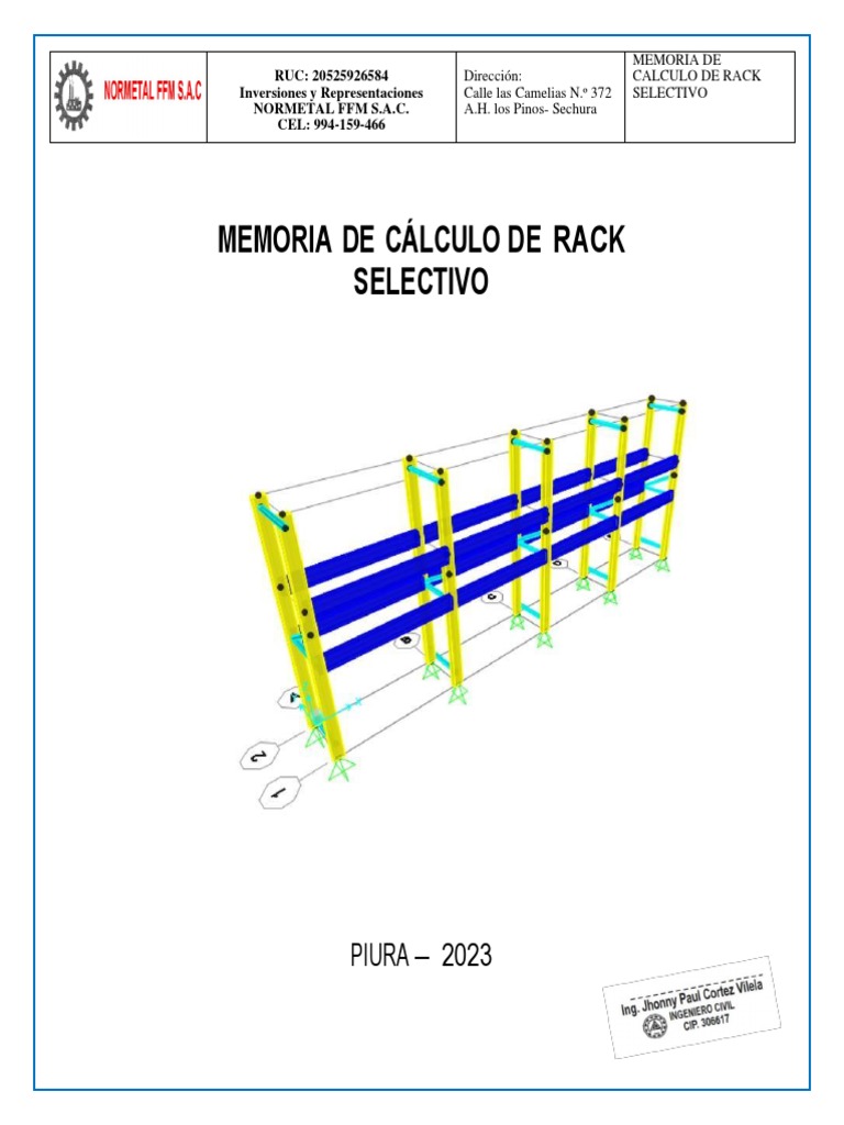 MEMORIA DE CALCULO RACK SELECTIVO - Con Firma | PDF | Ingeniería estructural | Mecanica clasica