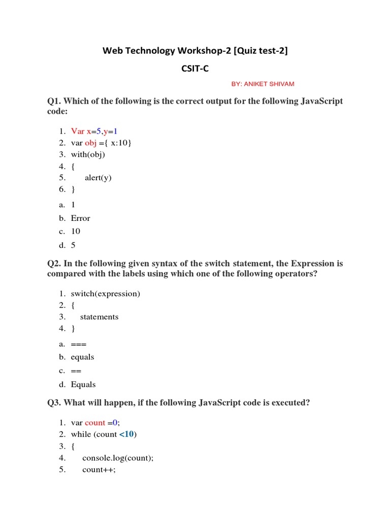 WTW-2 Quiz - 2 | PDF | Java Script | Software Engineering