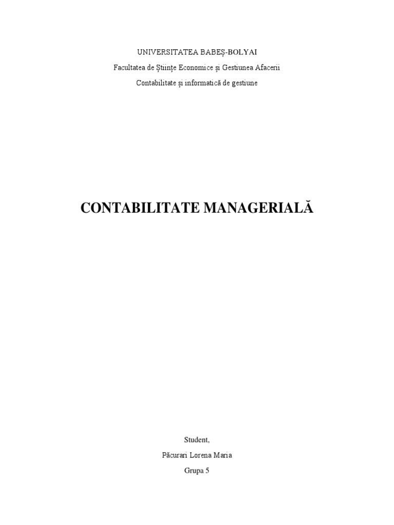 Referat Conta Manageriala | PDF
