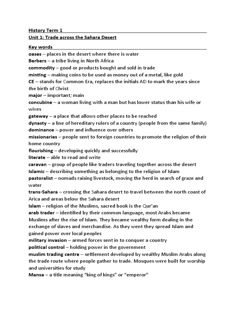 GR 7 History Term 1 Trade Across The Saharan Desert | PDF | Desert | Africa